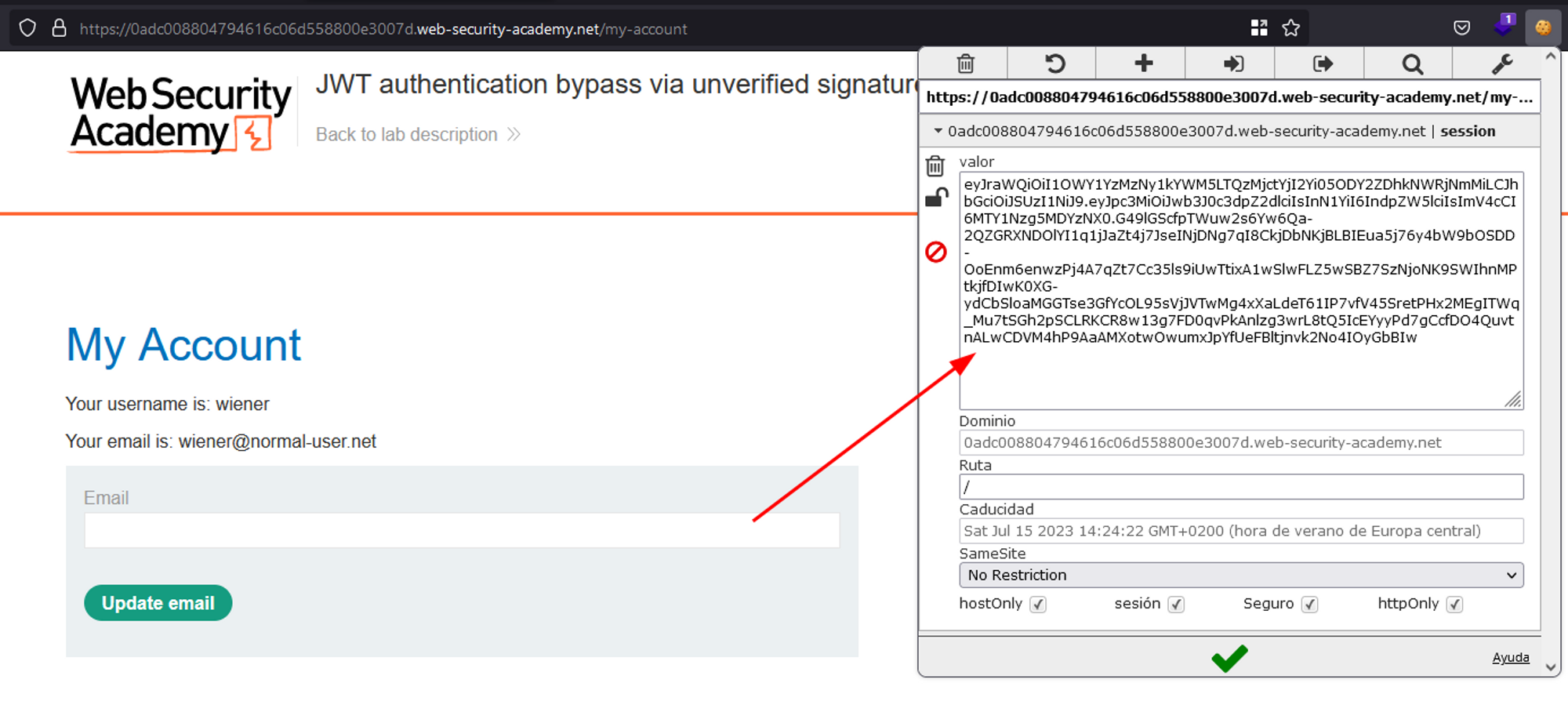 JWT authentication bypass via unverified signature – PortSwigger Write Up - Deep Hacking